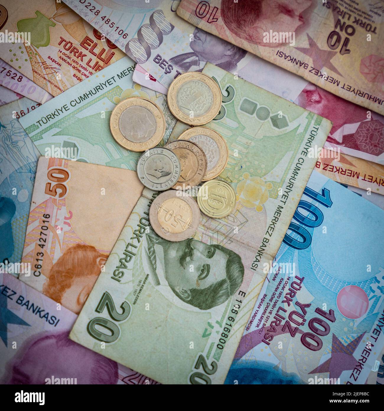 Various Turkish Lira Banknotes And Coins. Turkish Money Stock Photo - Alamy