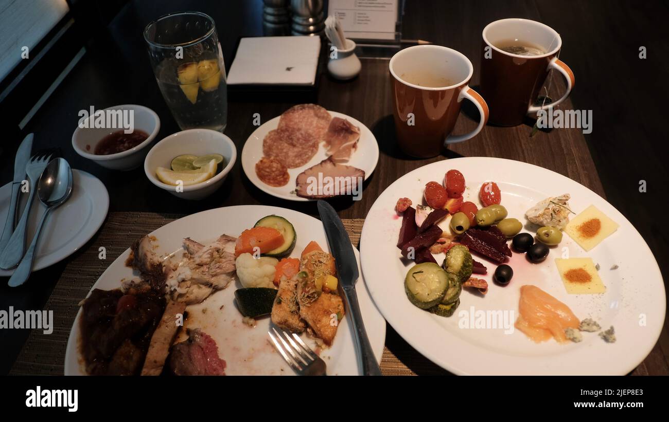 High End International Lunch Buffet Meal Stock Photo - Alamy