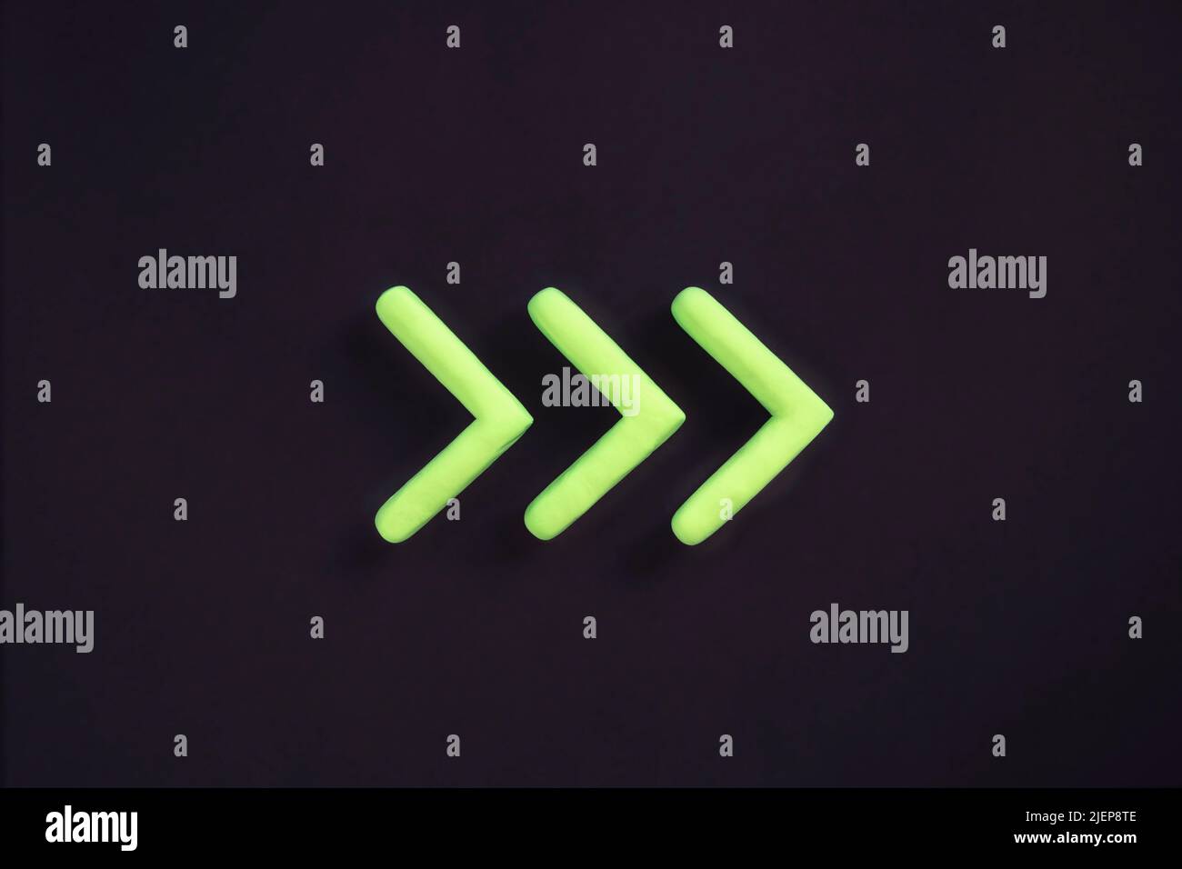 Green arrows pointing right side. 3D mockup, pointer sign pointing ...