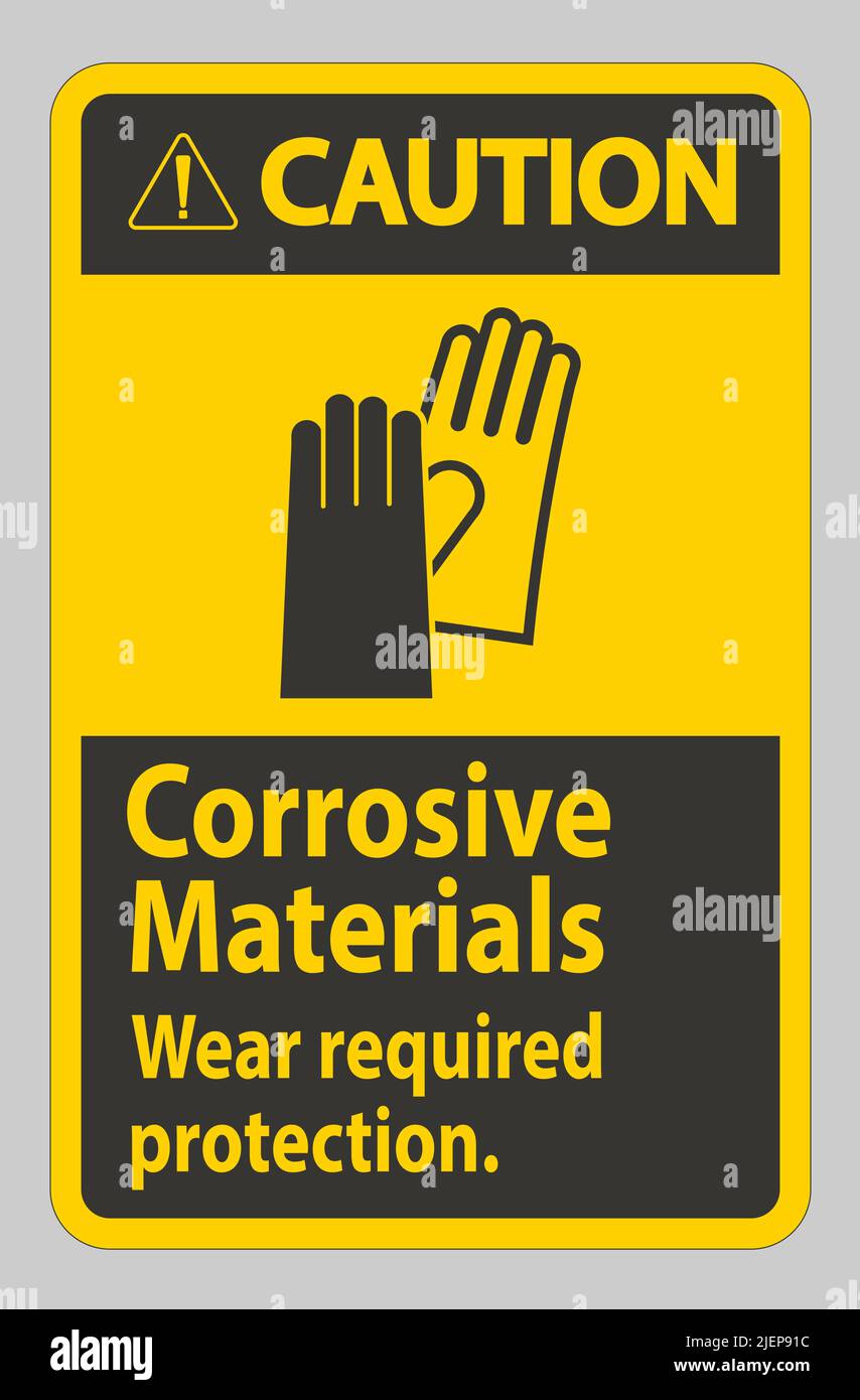 Caution Sign Corrosive Materials, Wear Required Protection Stock Vector ...