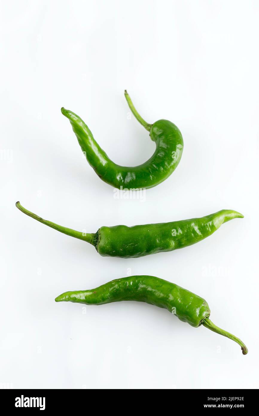 Three Indonesian Green Chilli Pepper Isolated on White Background Stock ...