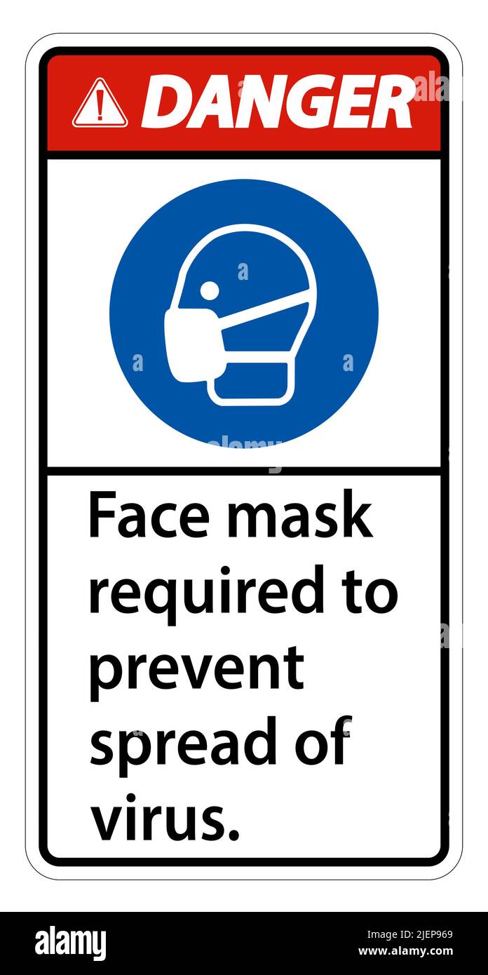 Danger Face mask required to prevent spread of virus sign on white ...
