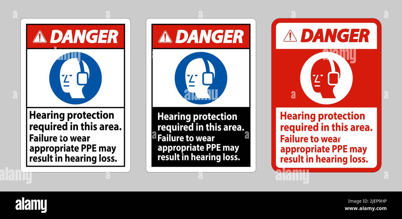 Danger Sign Hearing Protection Required In This Area, Failure To Wear ...