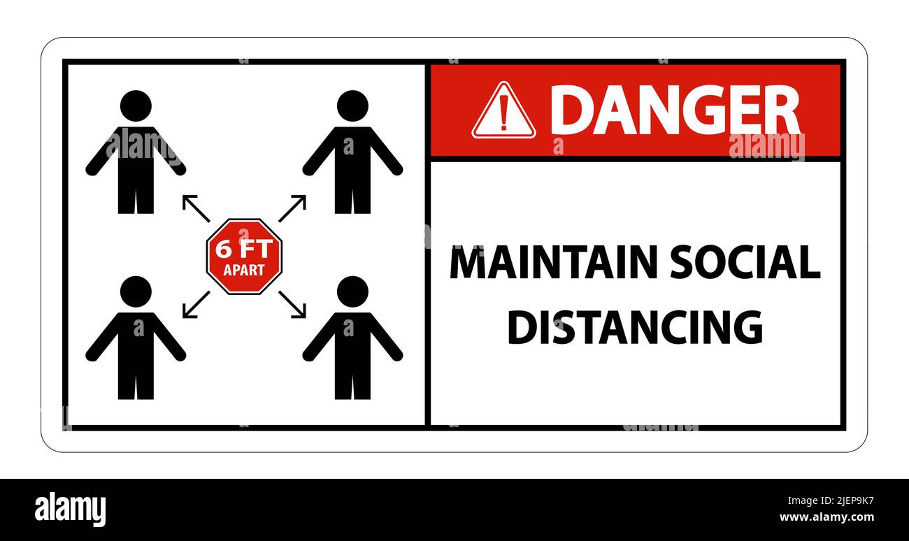 Danger Maintain social distancing, stay 6ft apart sign,coronavirus ...