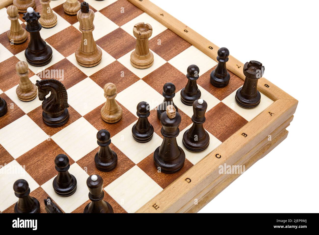 Beige Brown Wooden chess different pieces figures standing on ...