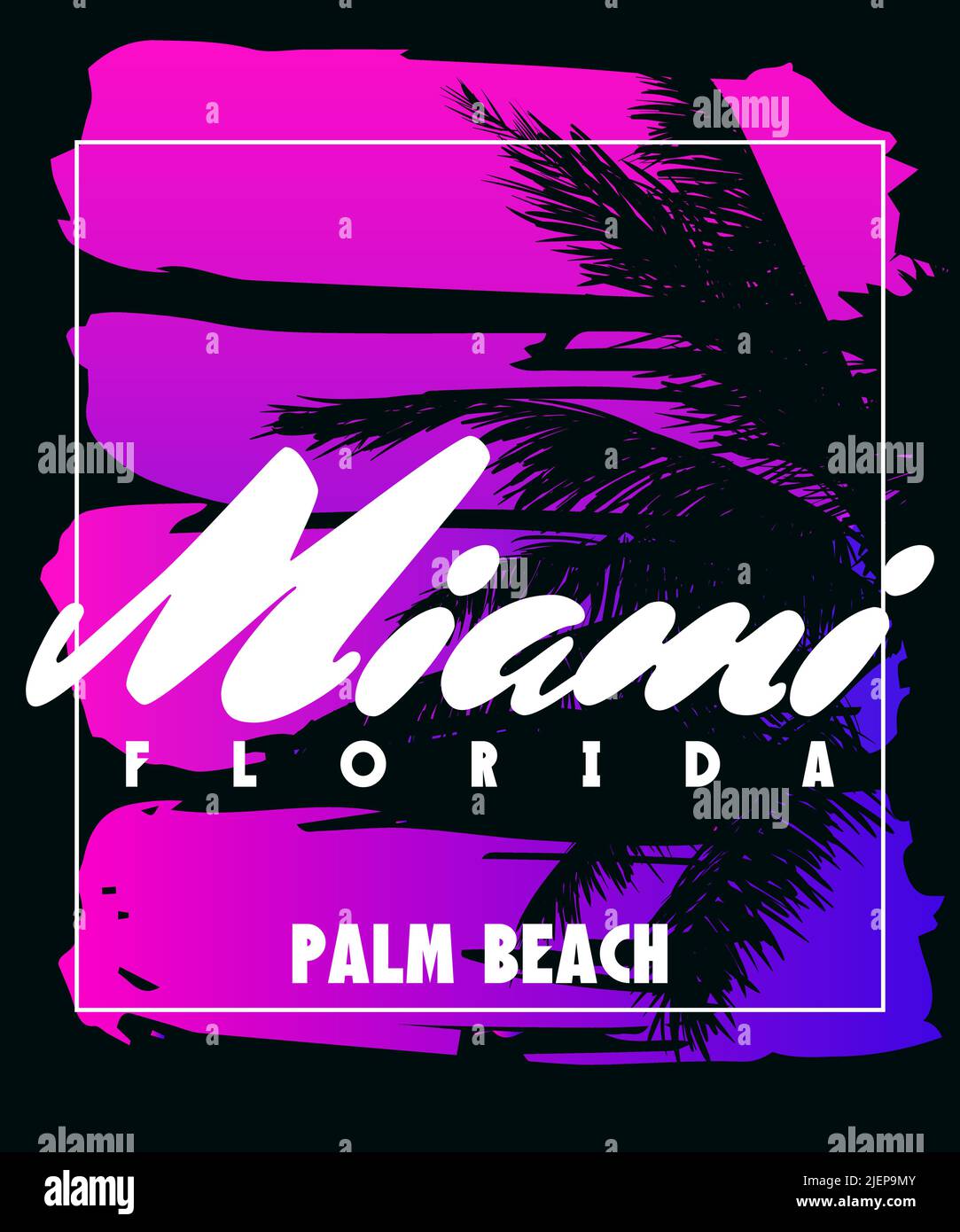 Florida Miami Palm Beach sunset print. Poster retro palm tree ...