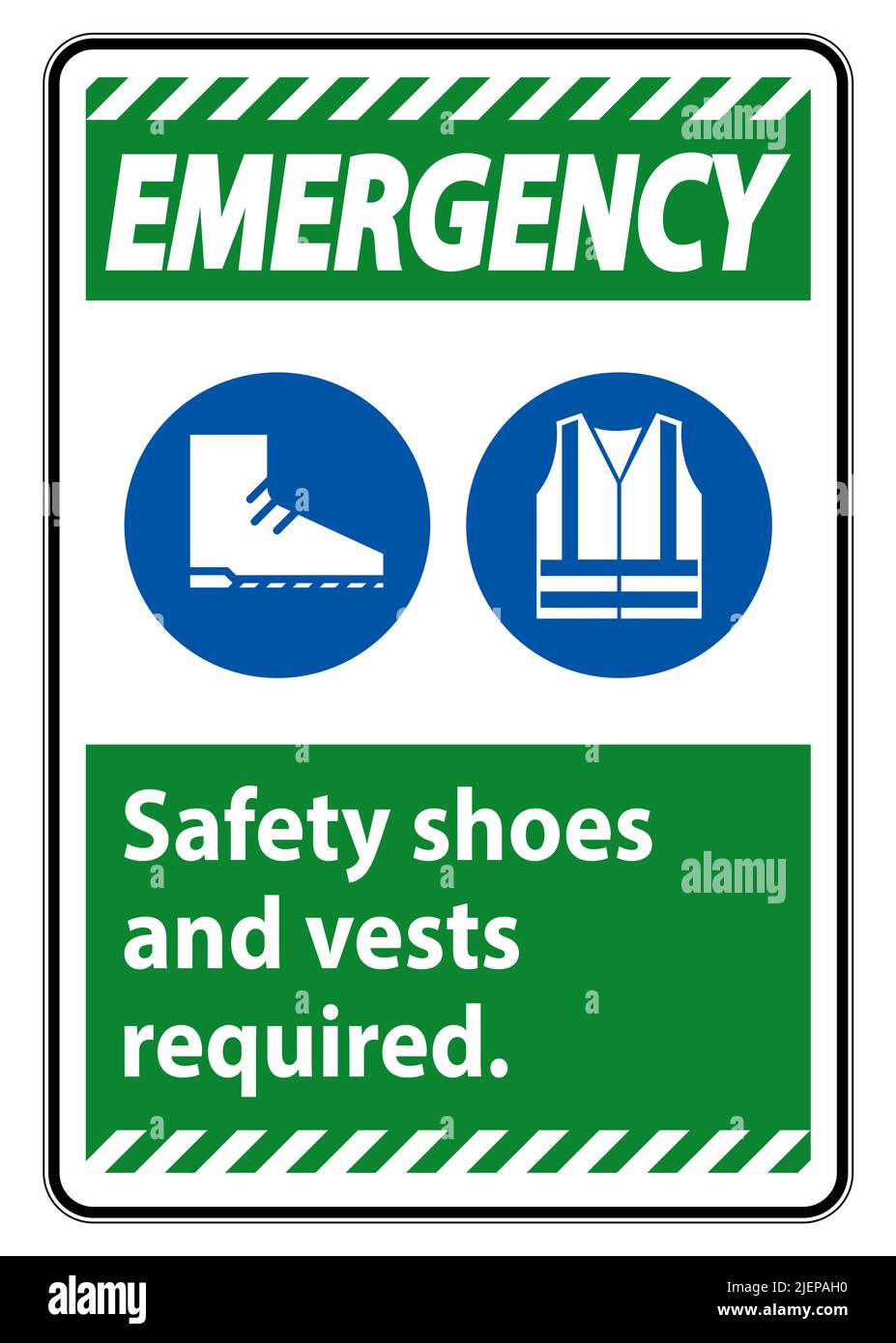 Emergency Sign Safety Shoes And Vest Required With PPE Symbols on white ...