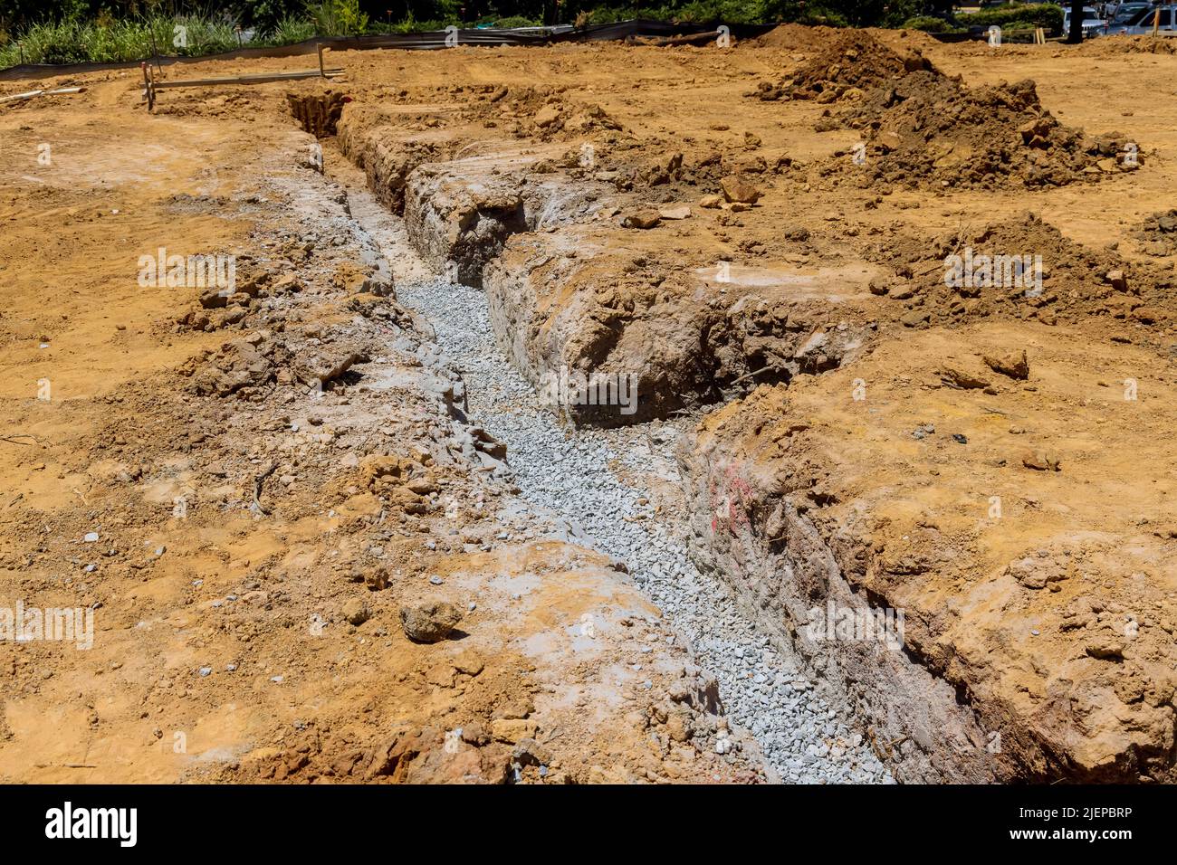 Building a new home on a construction site involves digging a trench ...