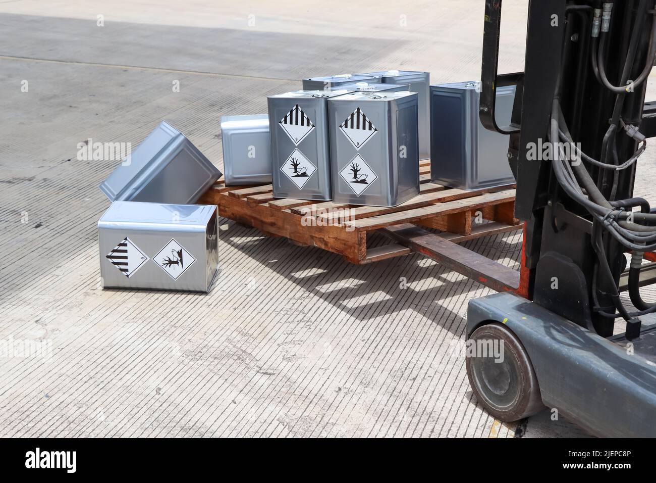 The accident caused the chemical tank to fall Stock Photo - Alamy