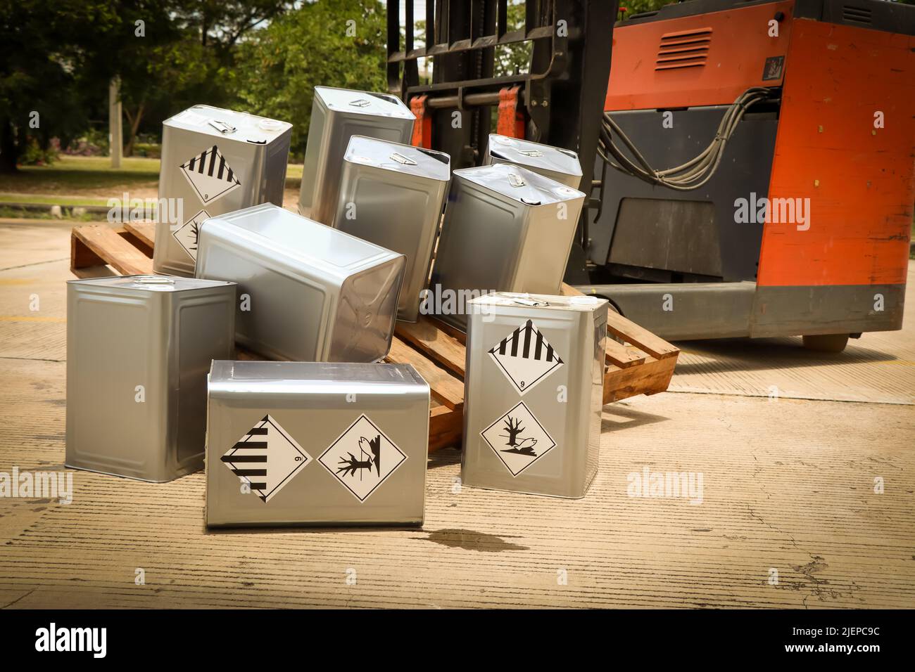 The accident caused the chemical tank to fall Stock Photo - Alamy