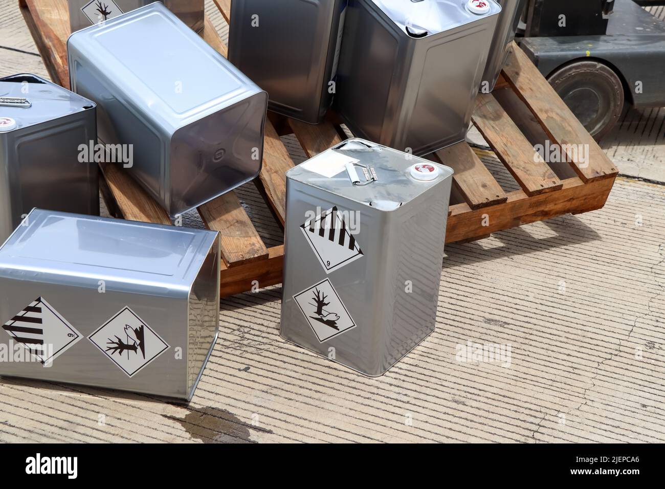 The accident caused the chemical tank to fall Stock Photo - Alamy