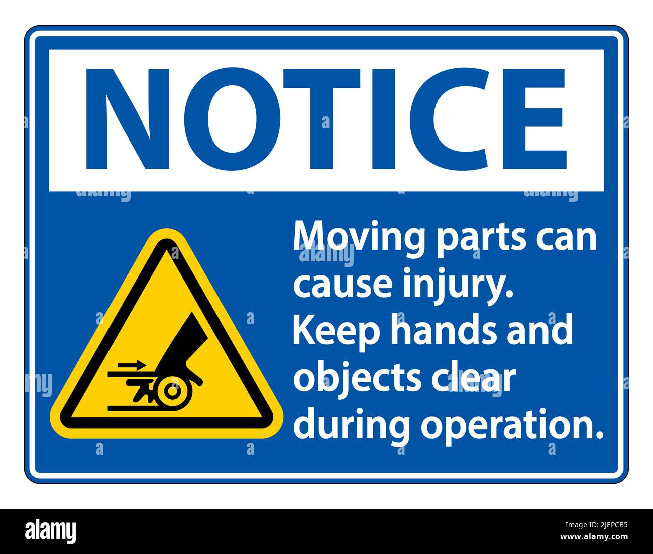 Notice Moving parts can cause injury sign on white background Stock ...