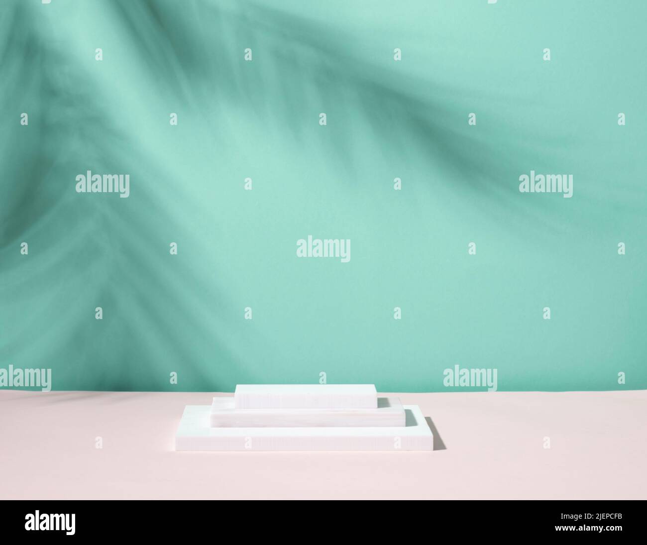 Abstract podium pedestal from white marble, blue menthol empty ...