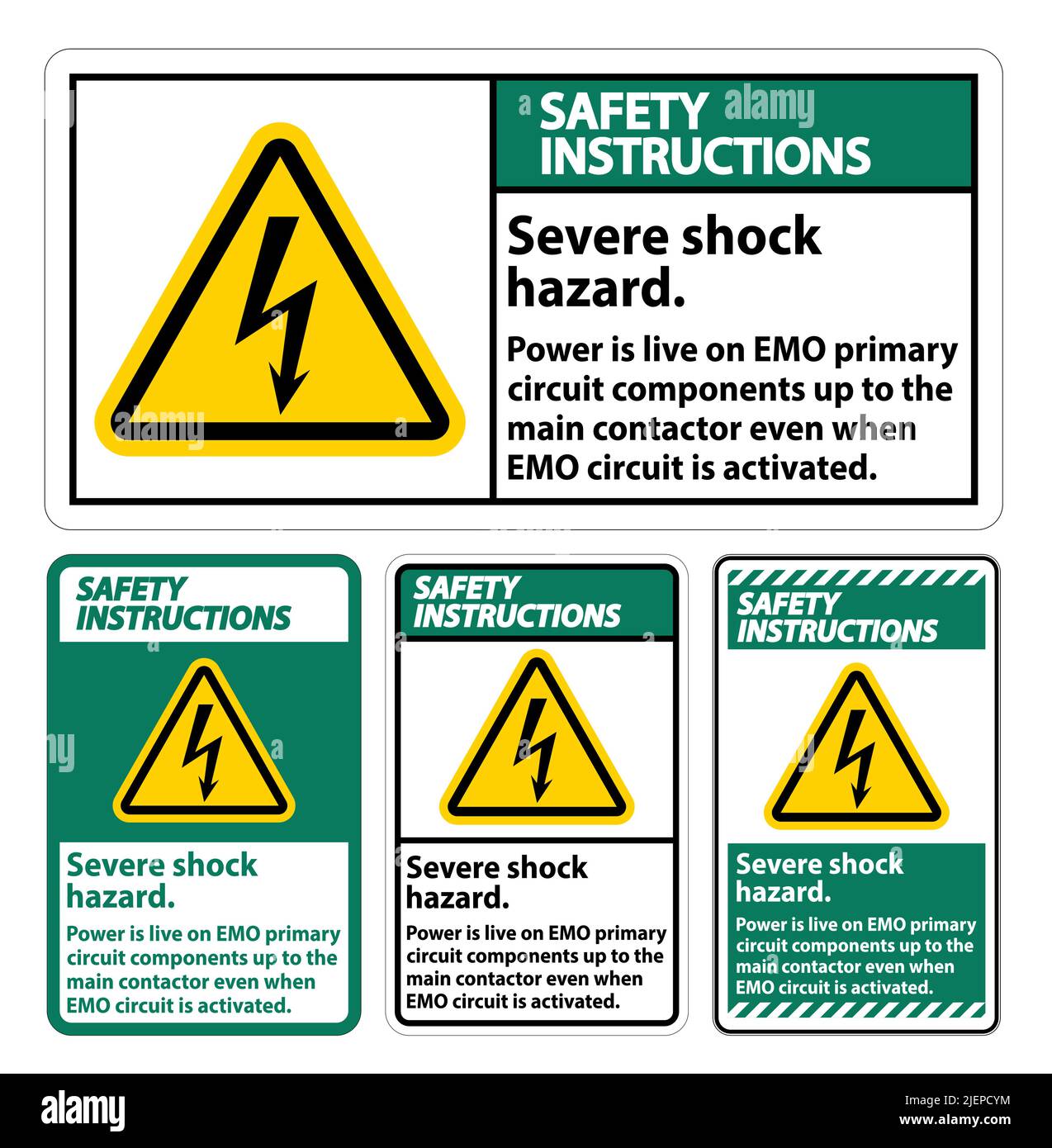 Safety Instructions Severe shock hazard sign on white background Stock ...