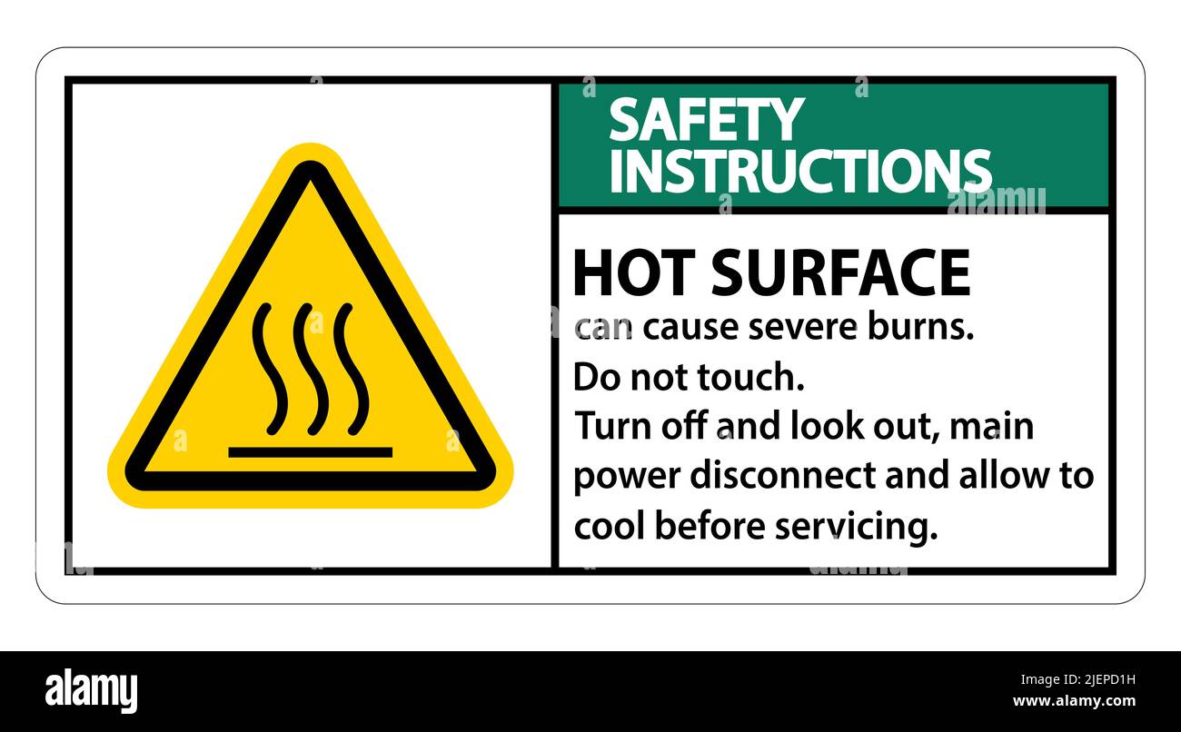 Safety Instructions Hot surface sign on white background Stock Vector ...