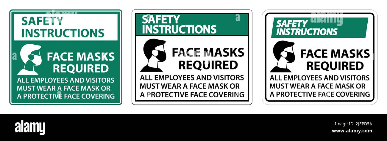 Safety Instructions Face Masks Required Sign on white background Stock ...