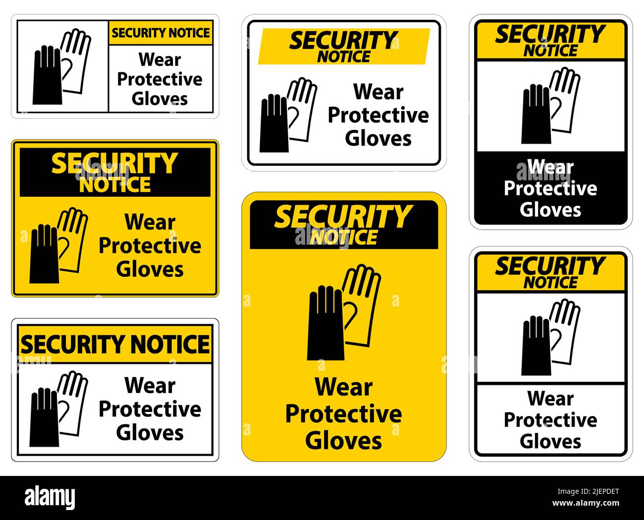 Security Notice Wear protective gloves sign on white background Stock ...