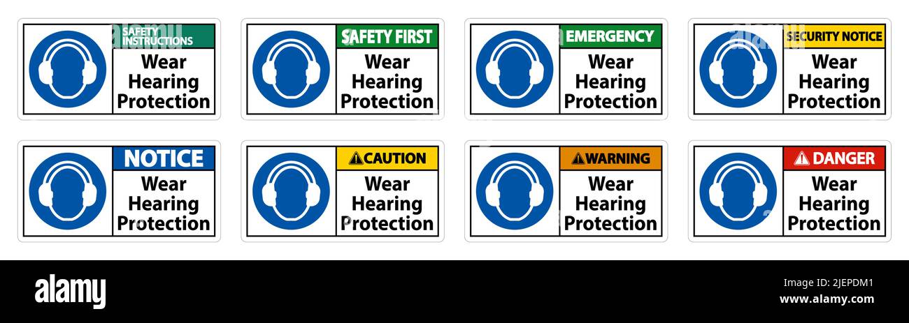 Wear hearing protection sign on white background Stock Vector Image ...