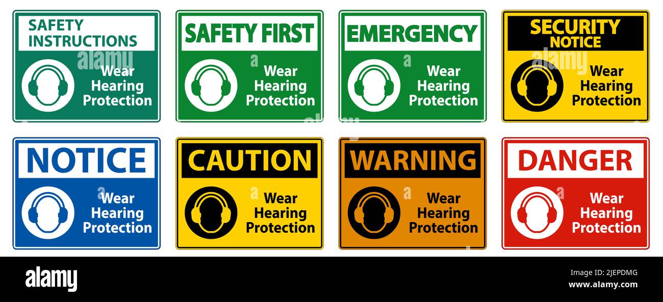 Wear hearing protection sign on white background Stock Vector Image ...