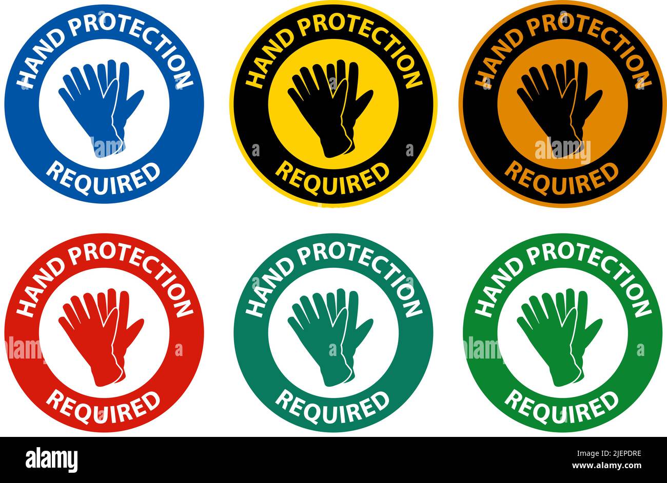 Caution Hand Protection Required Sign on white background Stock Vector ...
