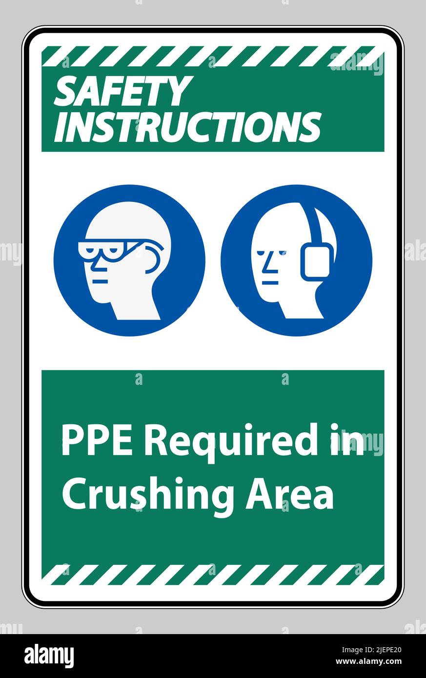 Safety Instructions Sign PPE Required In Crushing Area Isolate on White ...