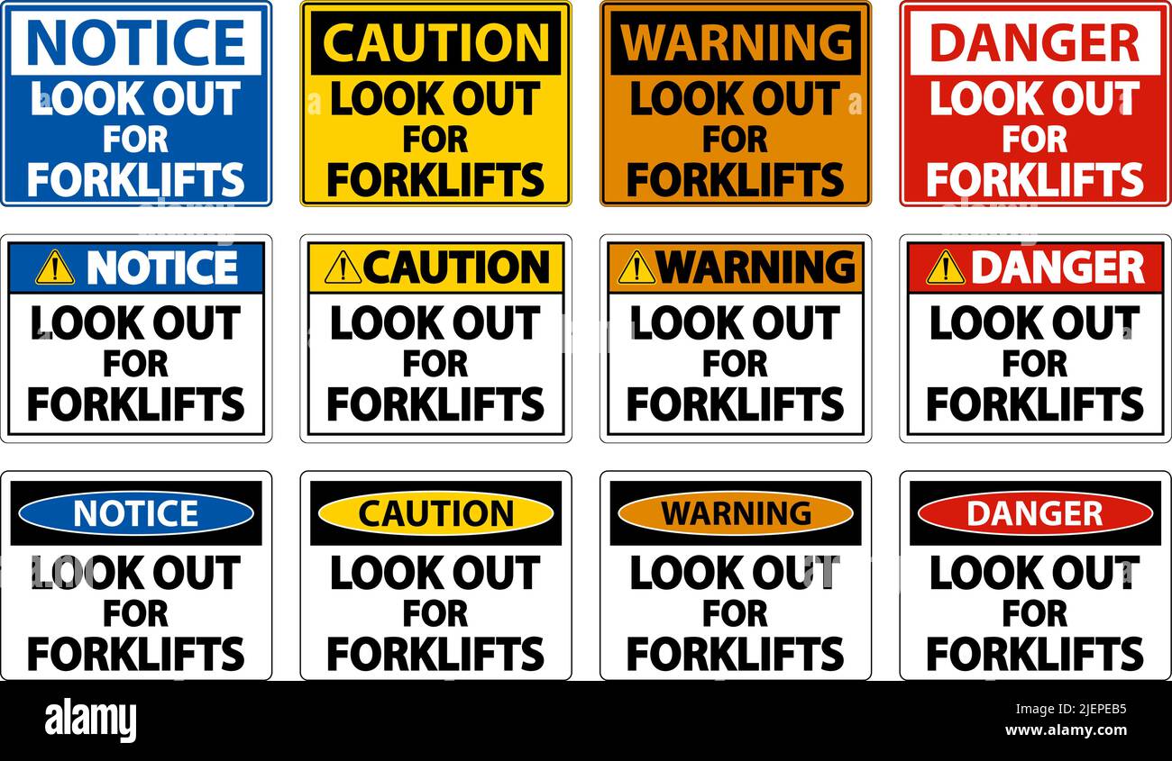 Caution Look Out For Forklifts Sign On White Background Stock Vector ...
