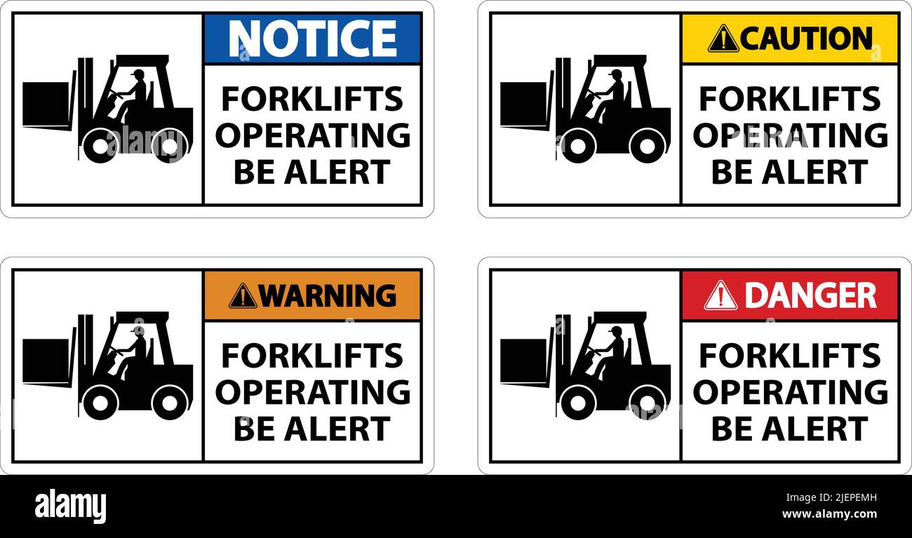 Caution 2-Way Forklifts Operating Sign On White Background Stock Vector ...