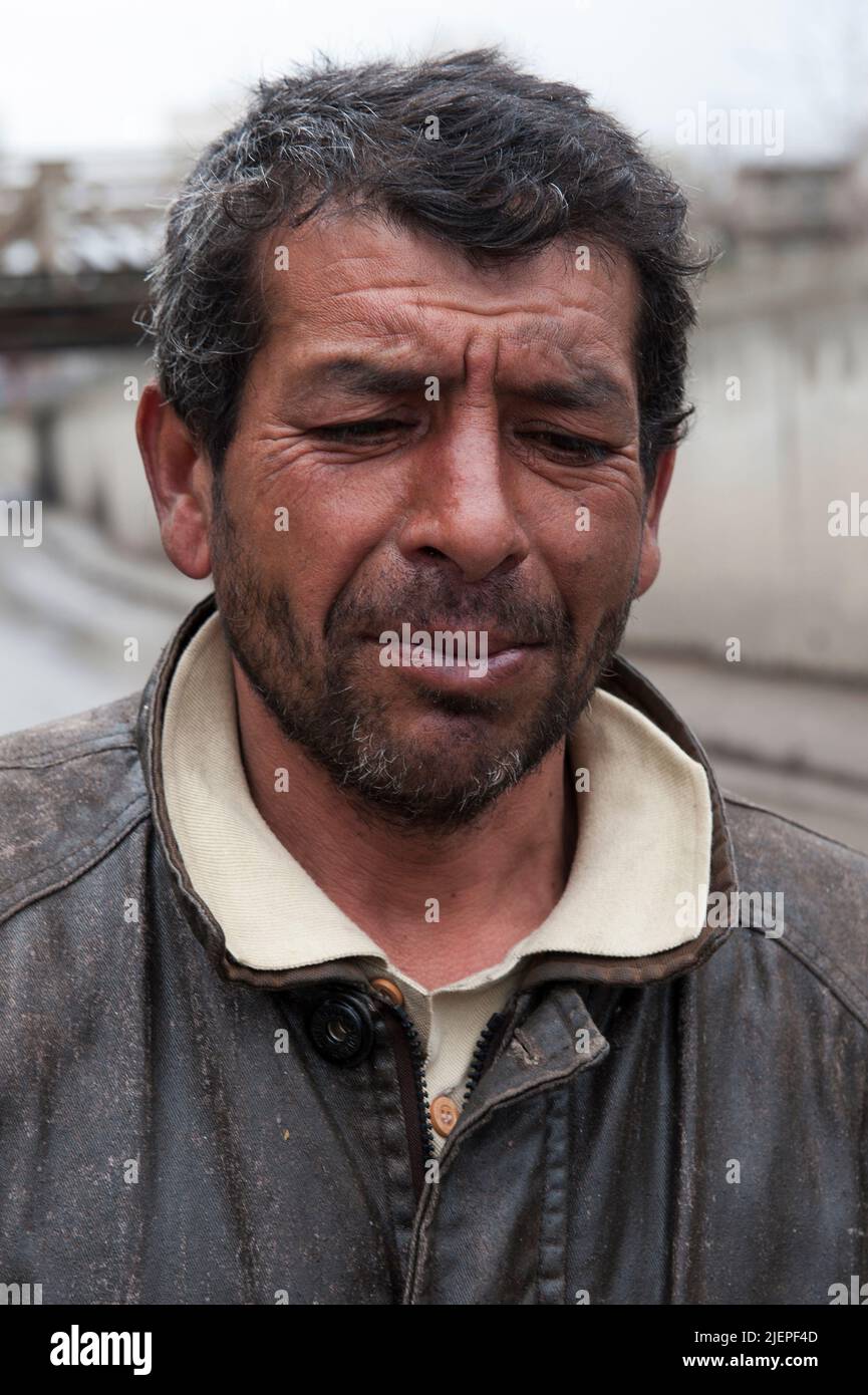 Sofia, Bulgaria. Sad Roma Male walking the streets in Hristo Botev ...