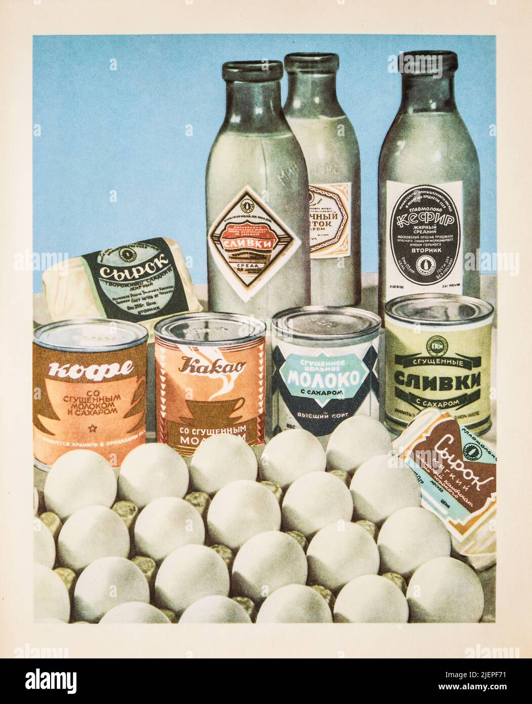 dairy items, including eggs, bottled milk, cream, kefir, condensed milk ...