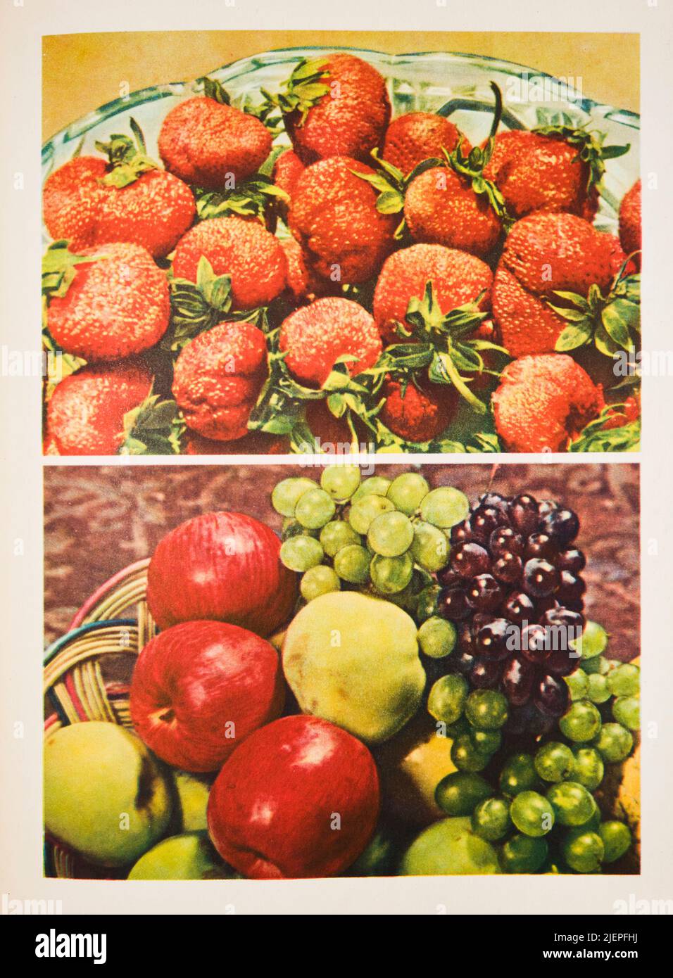 Fresh fruit displays, including strawberries, red and green grapes, red ...