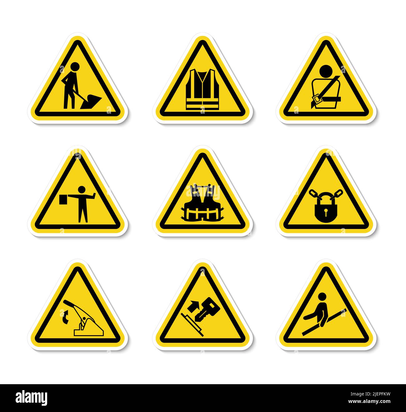 Triangular Warning Hazard Symbols labels Sign Isolate on White ...