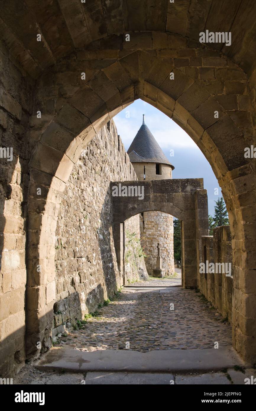 View of the boundary walls of the medieval village in Carcassonne Stock ...