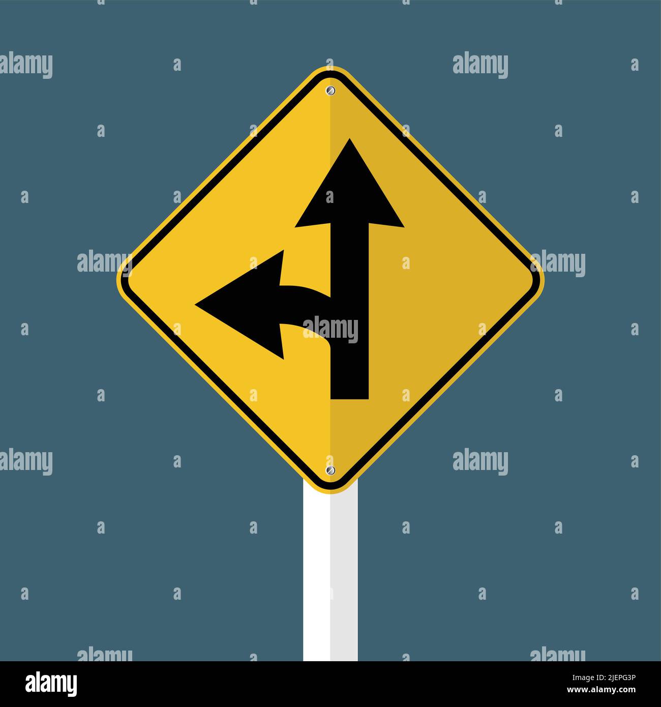 Left turn split sign isolated on grey sky background.Vector ...