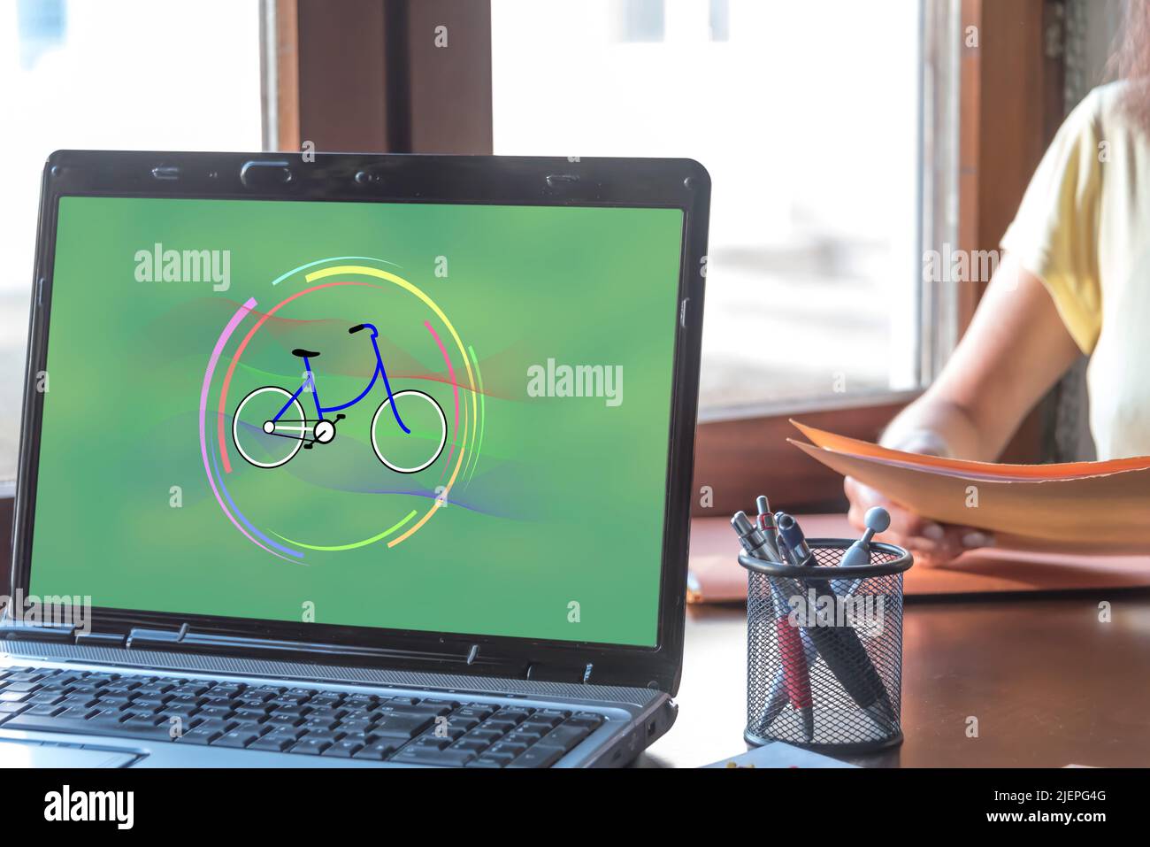 Laptop screen displaying an eco travel concept Stock Photo - Alamy