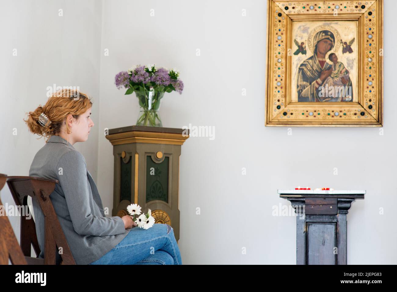 Tilburg, Netherlands. Young adult, caucasian woman visiting a local ...