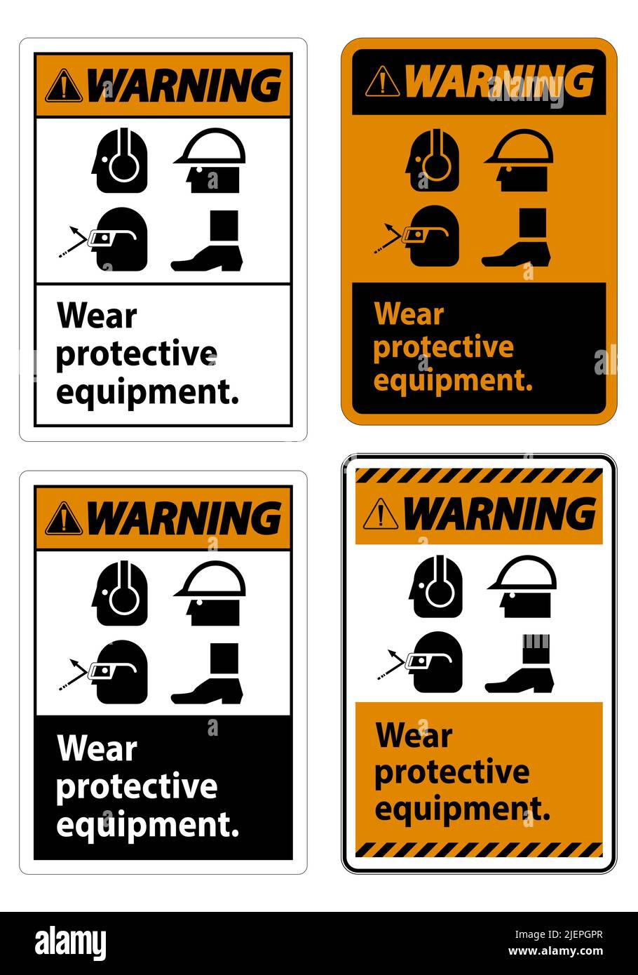 Warning Sign Wear Protective Equipment,With PPE Symbols on White ...