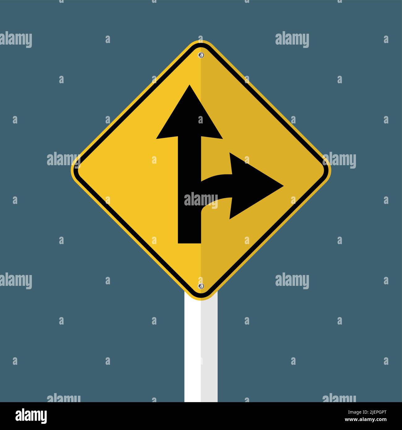Right turn split sign isolated on grey sky background.Vector ...