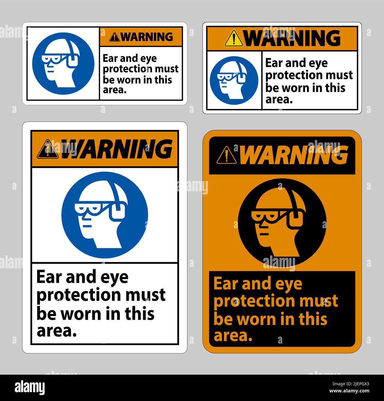 Warning sign Ear And Eye Protection Must Be Worn In This Area Stock ...