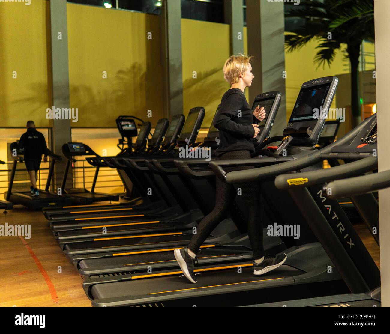 Simulator track workout run activity, in the afternoon woman fit in ...