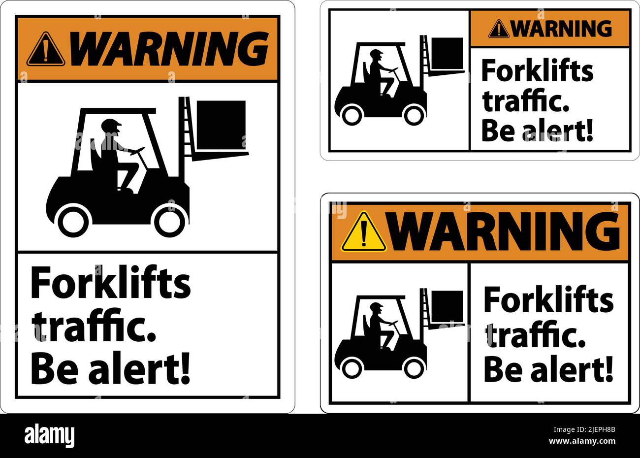 Warning Forklift Traffic Be Alert Sign On White Background Stock Vector ...