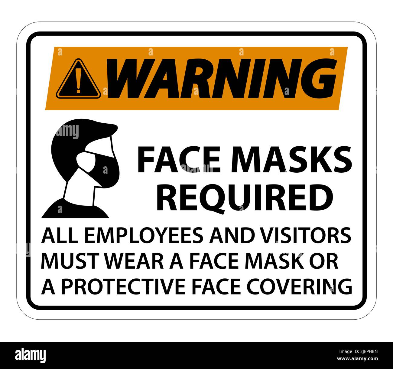 Warning Face Masks Required Sign on white background Stock Vector Image ...