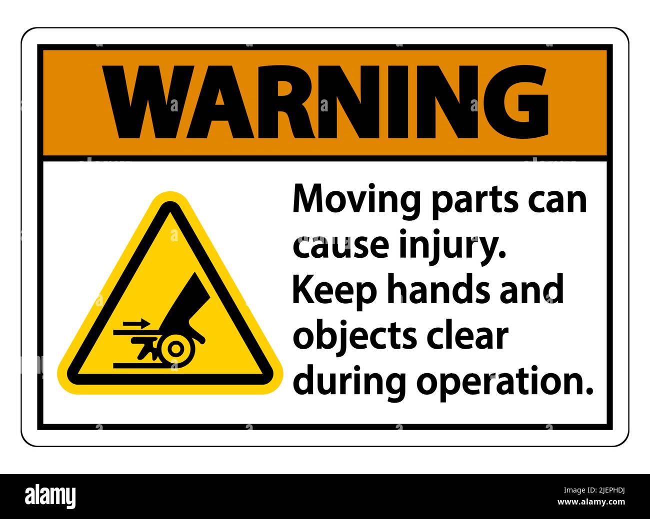 Warning Moving parts can cause injury sign on white background Stock ...
