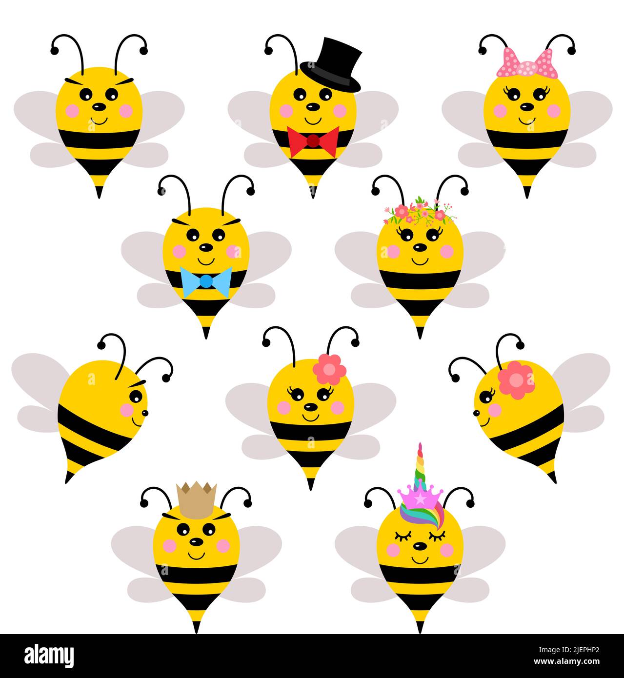 Set of cute happy bees Stock Photo - Alamy