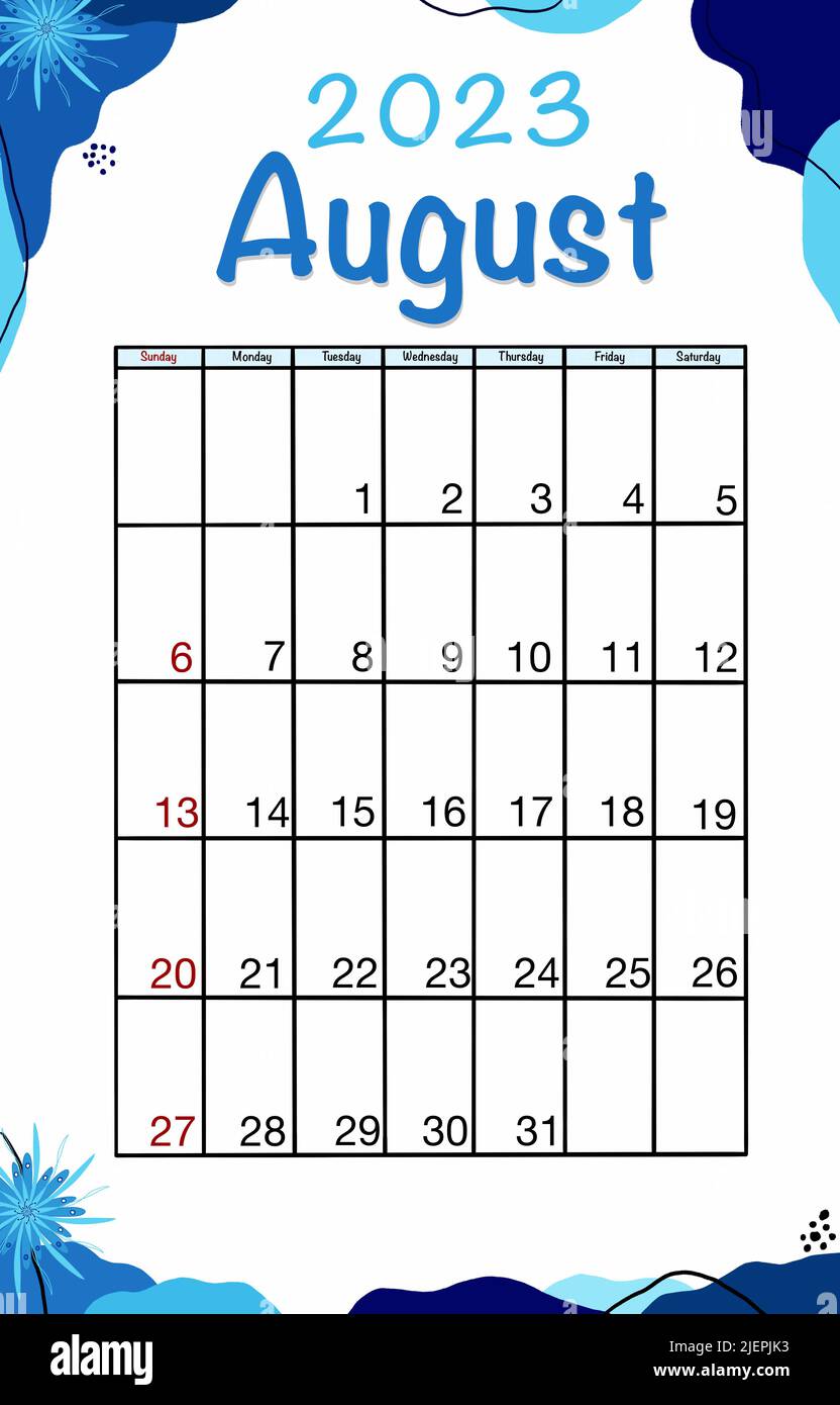 The August planner calendar 2023 year. English vector vertical calendar ...