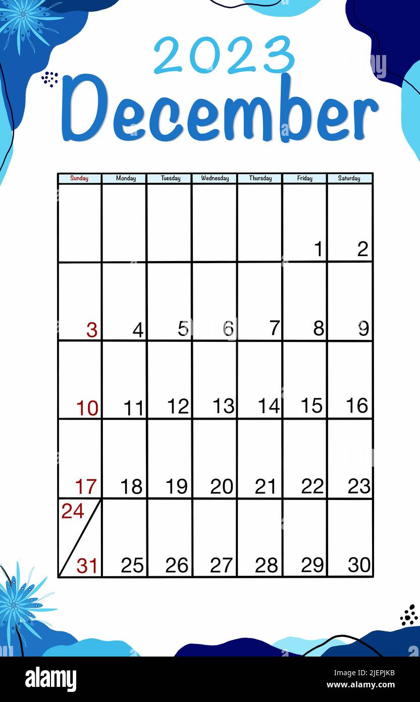 The December planner calendar 2023 year. English vector vertical ...