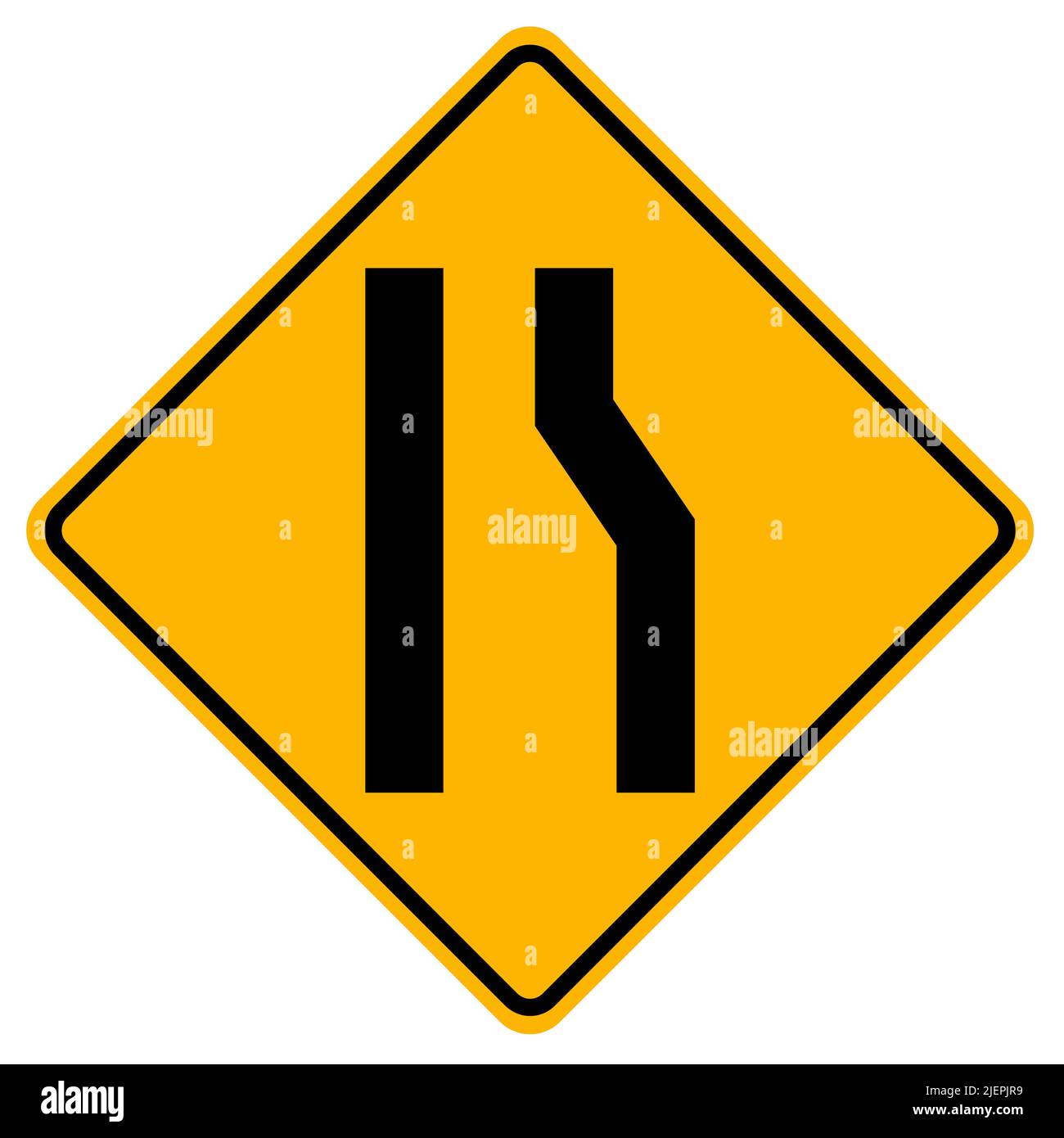 Warning signs Road narrows on right side on white background Stock ...