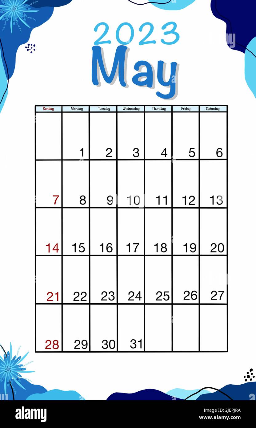 The May planner calendar 2023 year. English vector vertical calendar ...