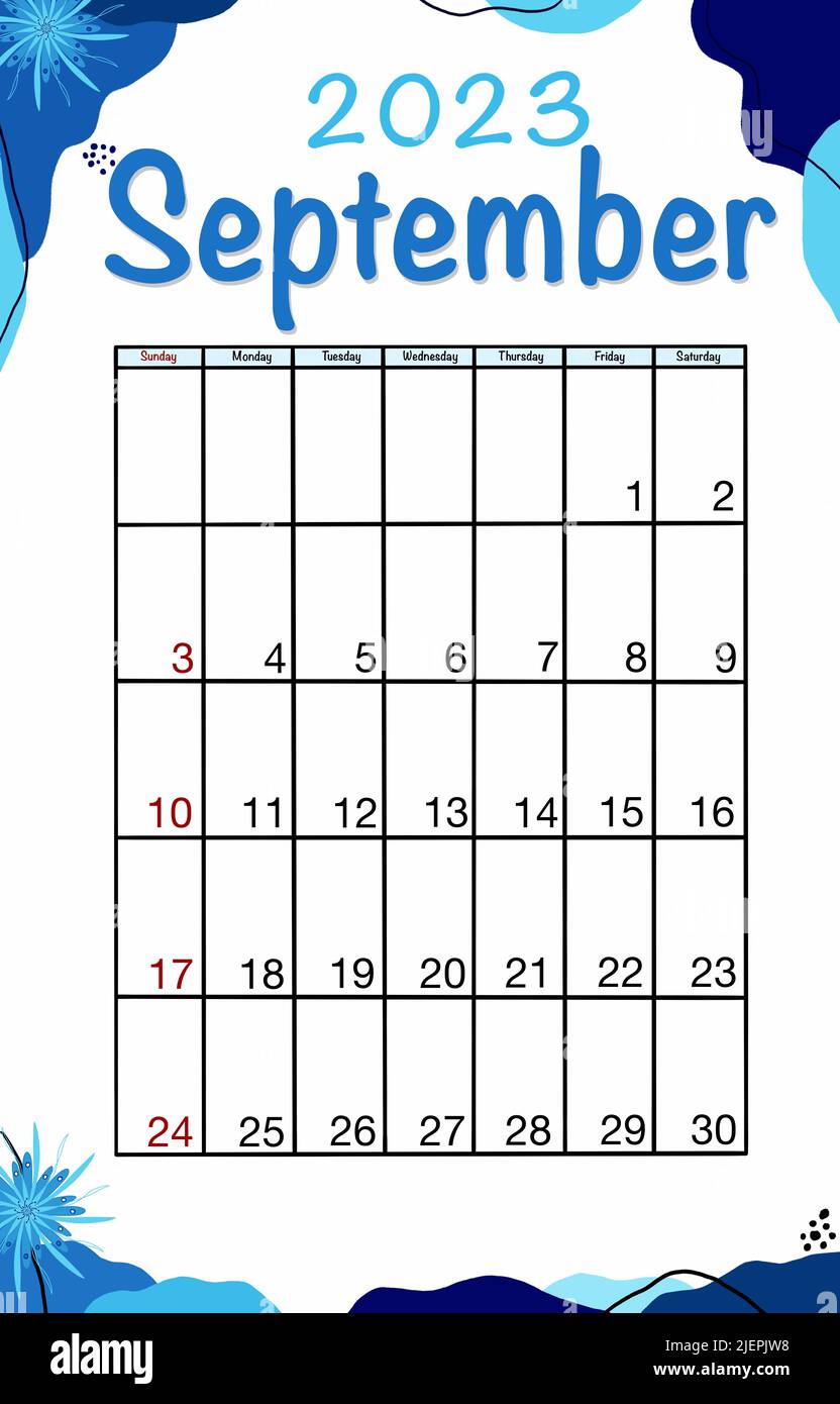 The September planner calendar 2023 year. English vector vertical ...