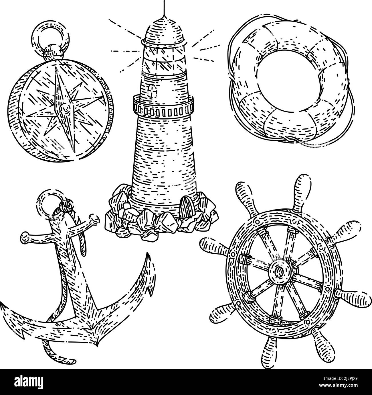 marine sea ocean set sketch hand drawn vector Stock Vector Image & Art ...