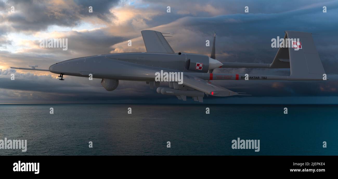Turkish combat drone Bayraktar TB 2 in the colours of the Polish armed ...